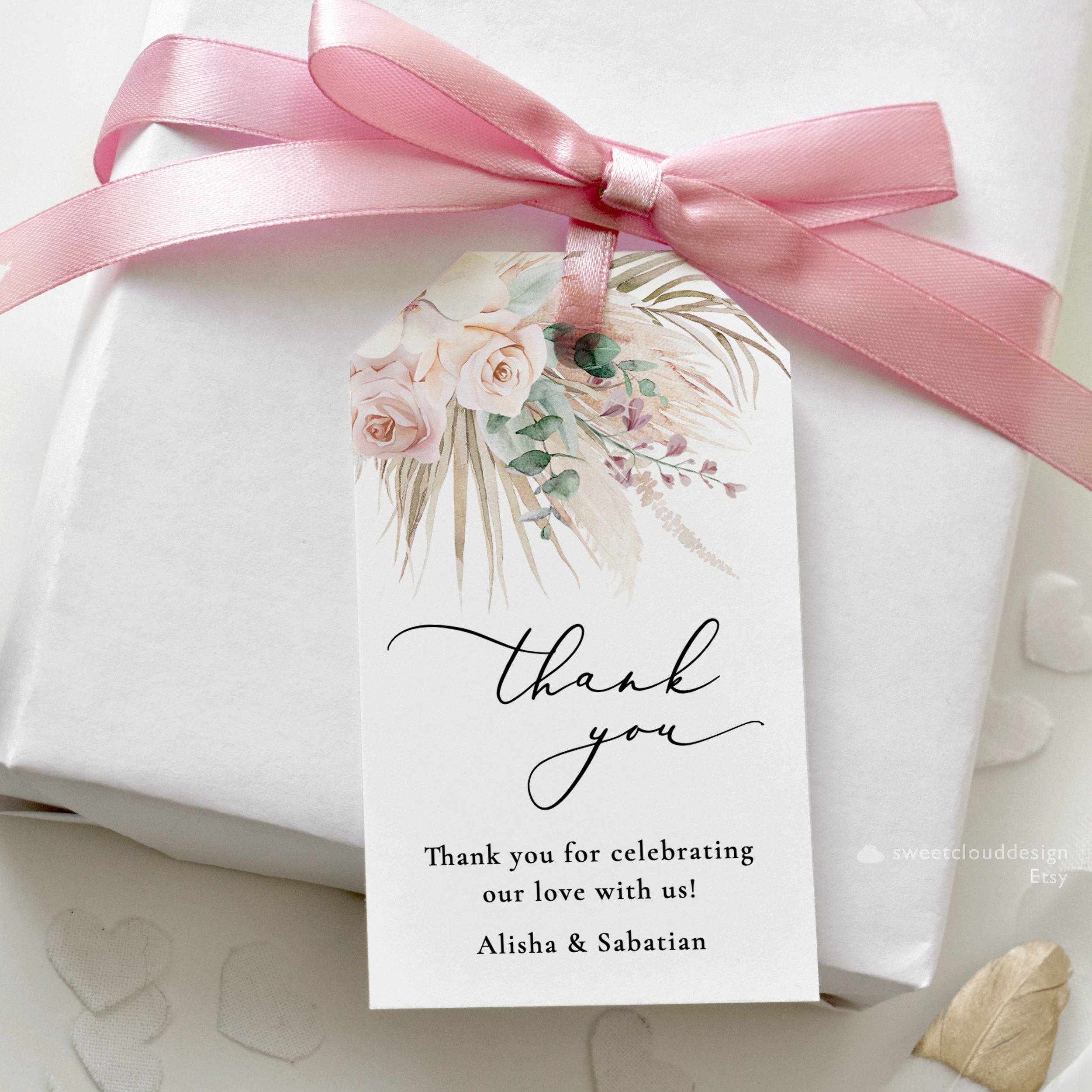 BOHO Favor Bag Tags Eucalyptus Printable Thank You Boho Tags - Etsy