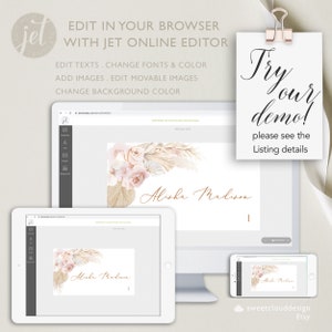 Blush Boho Place Card Template,pink Floral Bohemian Name Card ,pampas ...