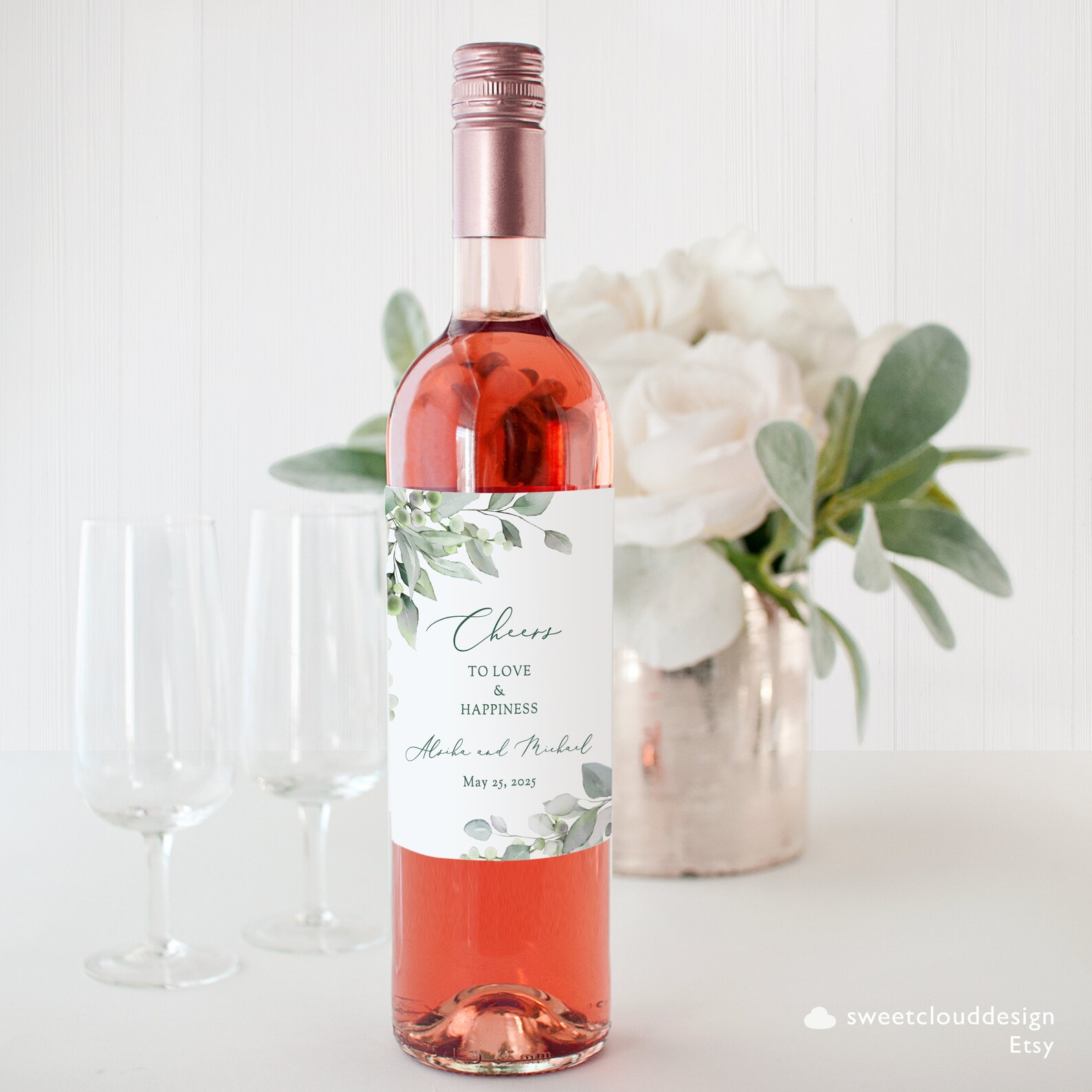 Greenery Wine Labels Avery Wine Labels Green Pastel Leaves Cheers Wine ...