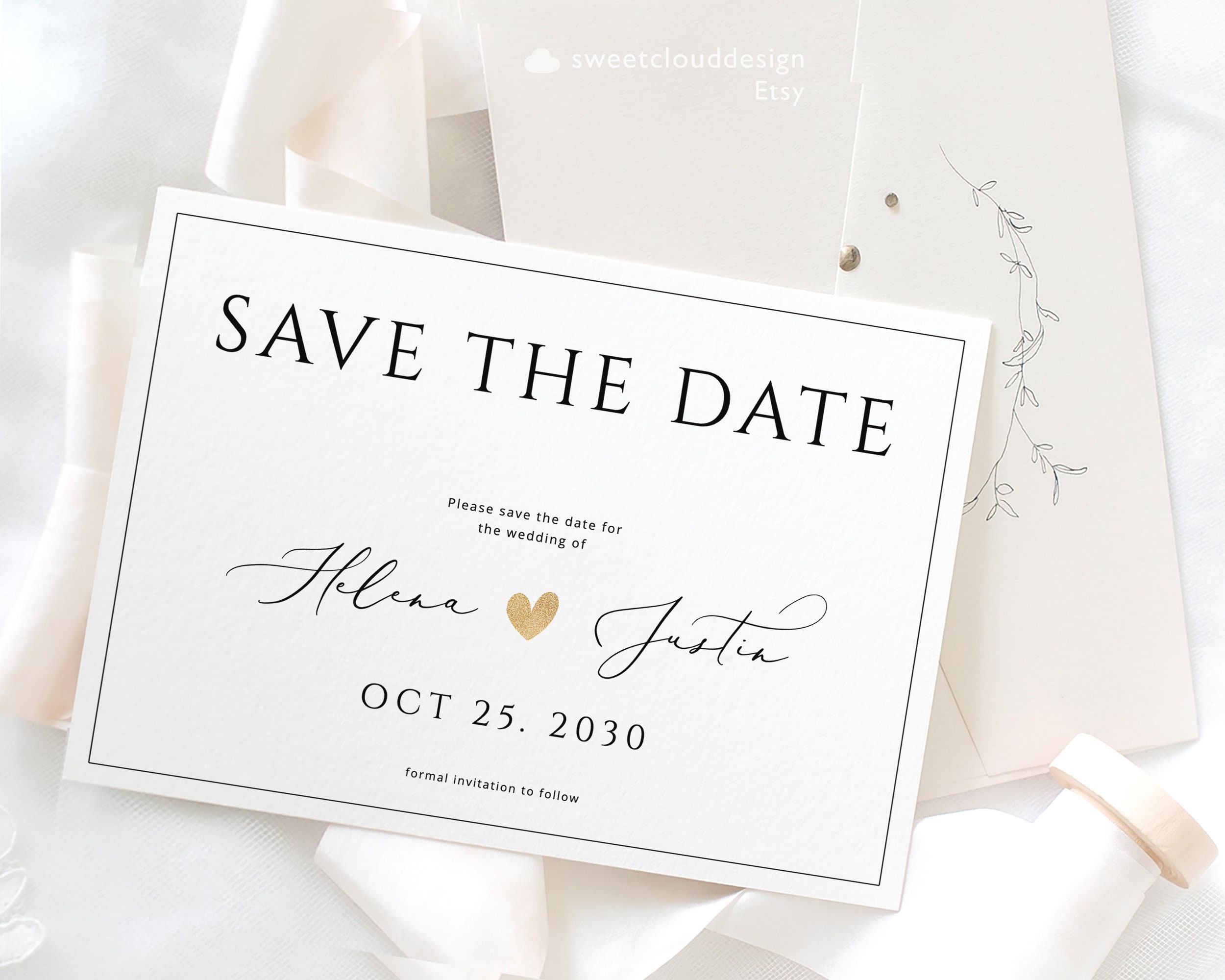 Simple Save the Date Card Template Gold Heart Save Our Date - Etsy