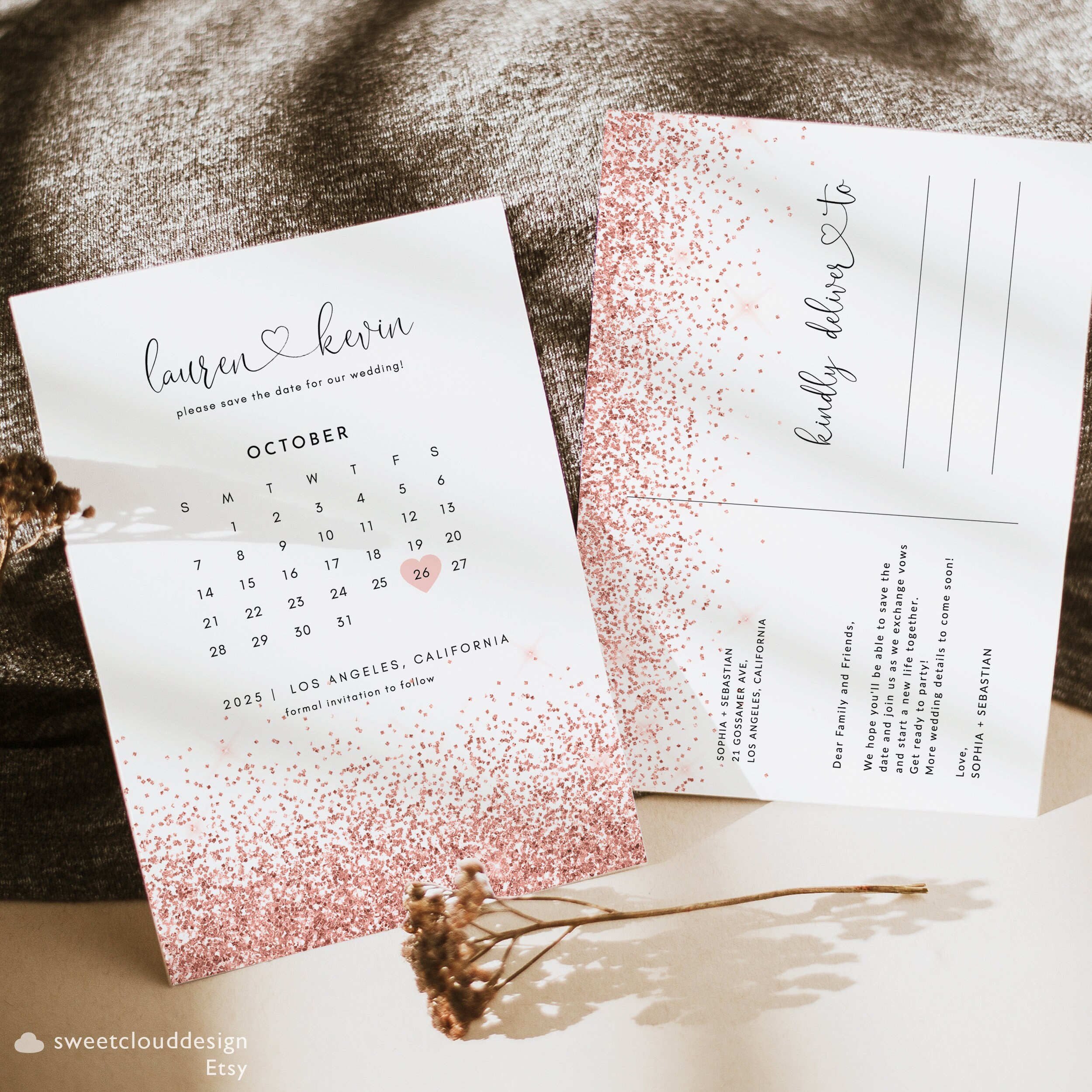 Glitter calendar Save The Date Template Editable Save The | Etsy