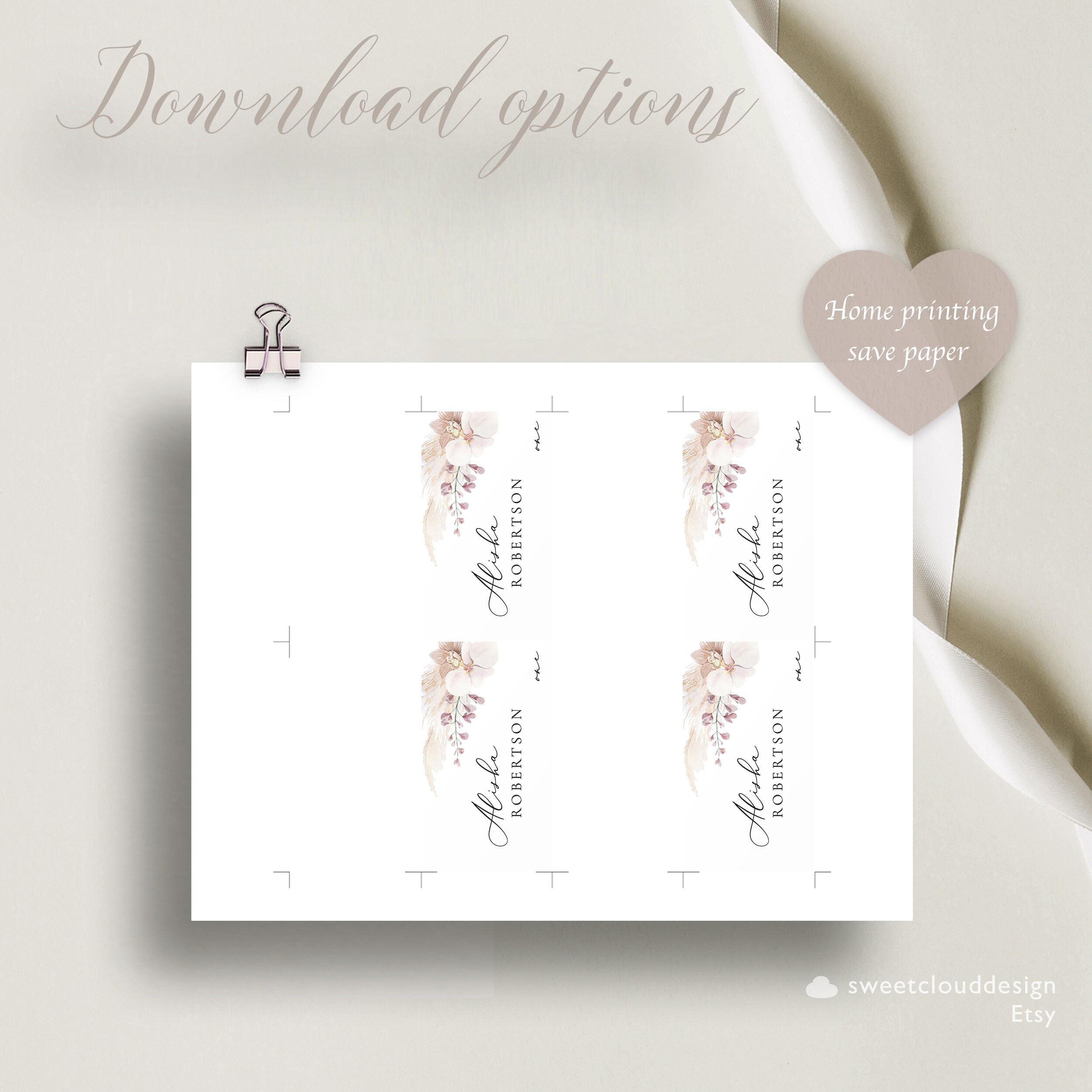 Boho Place Card Template,bohemian Name Card ,pampas Grass Place Cards ...