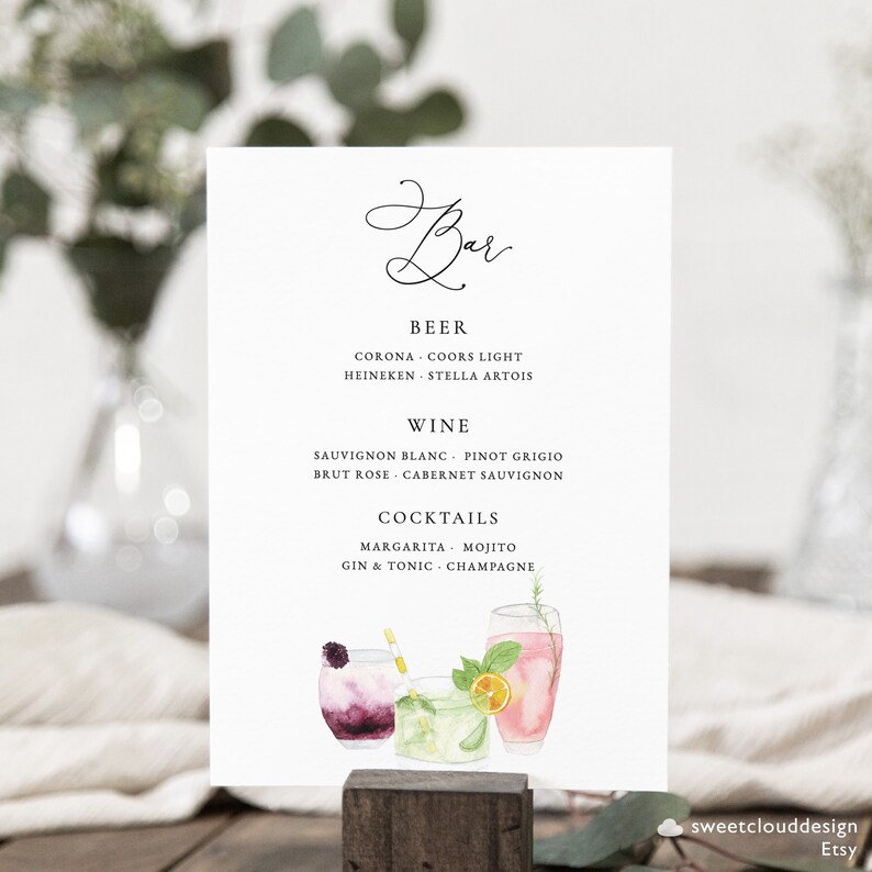 Simple Bar Menu Sign Drink Bar Sign Table Cocktails Sign | Etsy