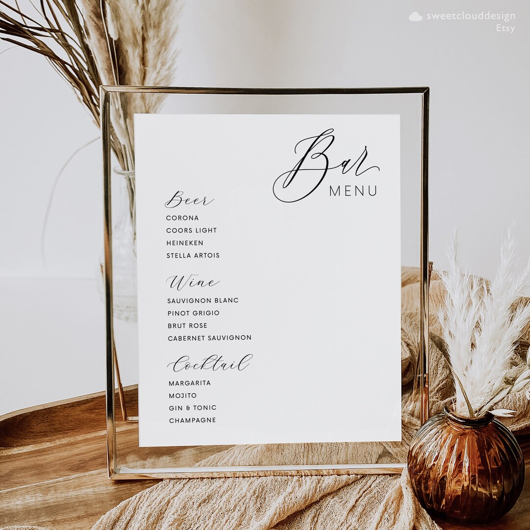Simple Bar Menu Sign Drink Bar Sign Table Cocktails Sign Printable Bar ...