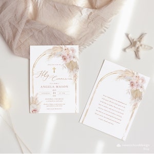 Boho Holy Communion Invitation Gold Cross Holy Communion Invitation ...