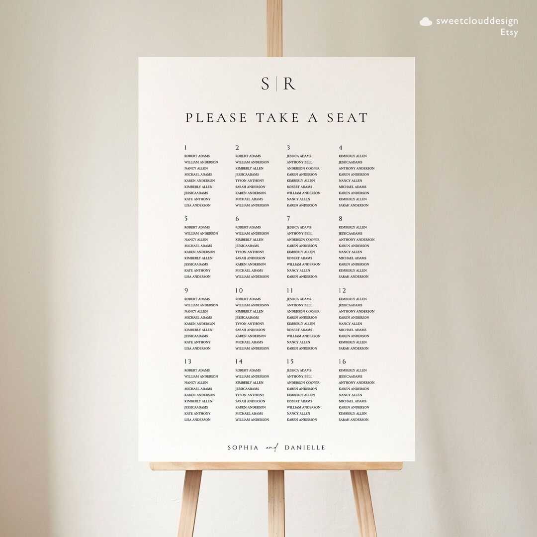 Seating Chart Simple Monogram Wedding Seating Sign Editable Seating ...