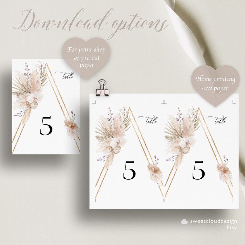 Boho Table Number Boho Orchid Wedding Table Number Pampas Grass Table ...
