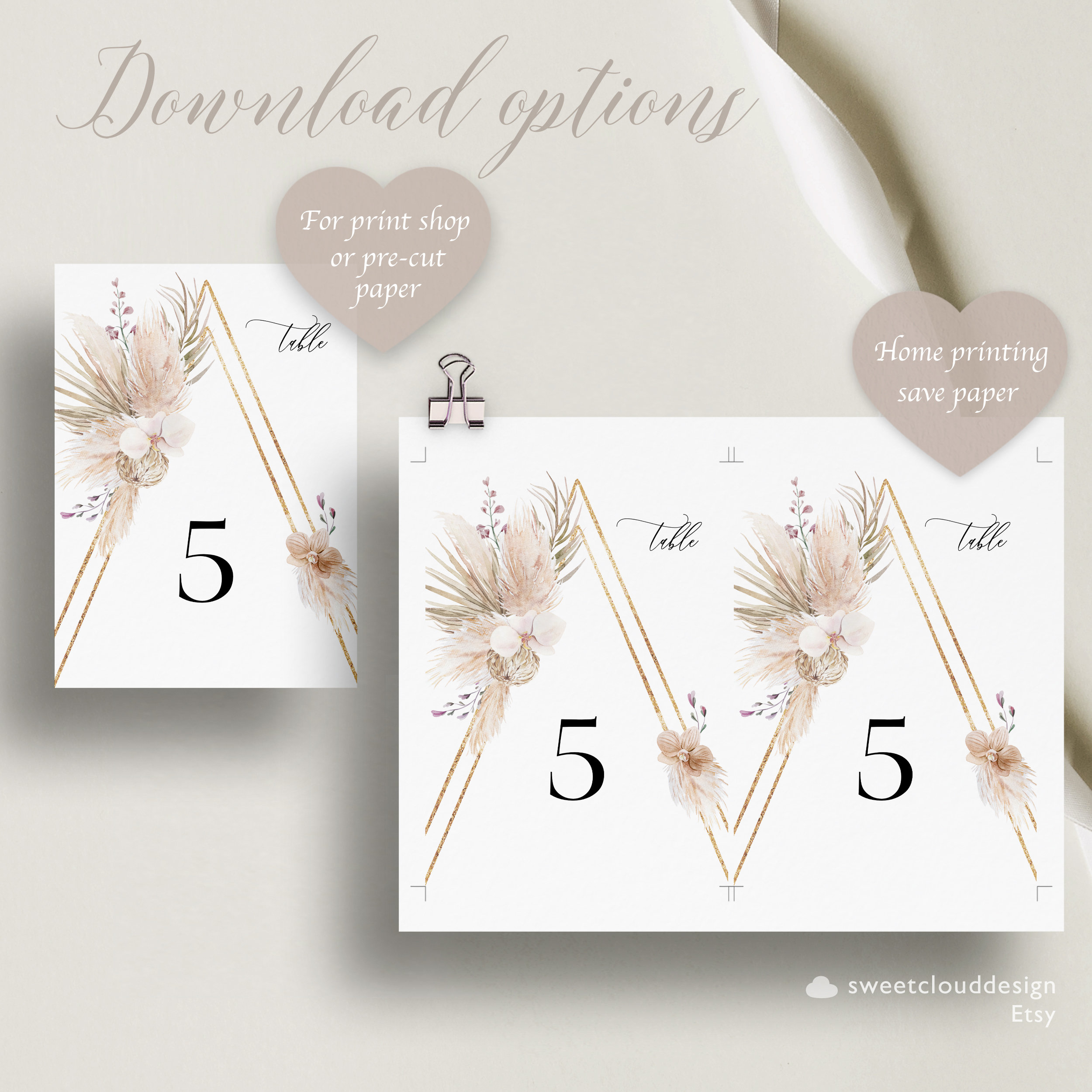 Boho Table Number Boho Orchid Wedding Table Number Pampas Grass Table ...