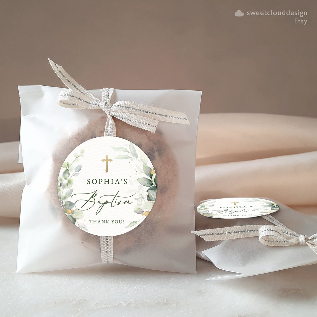 Greenery Baptism Round Tag Template Avery Favor Circle Sticker Label ...