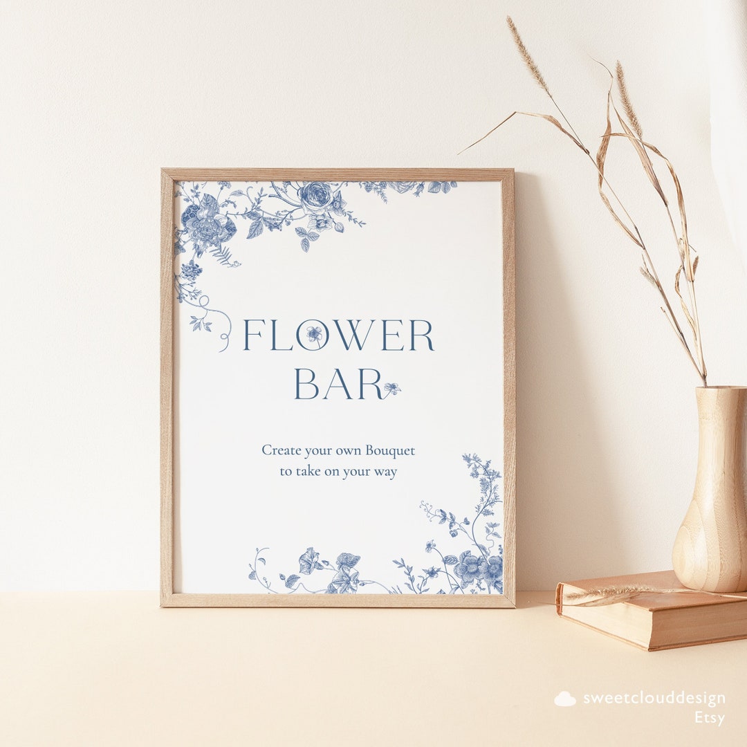 Dusty Blue Flower Bar Sign Blue Floral Bar Sign Blue Flower Bridal ...