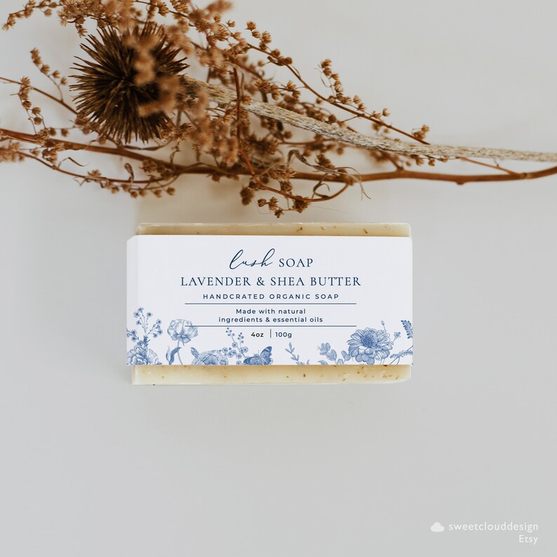 Dusty Blue Flower Bar Soap Label Template Blue Floral Printable Custom ...