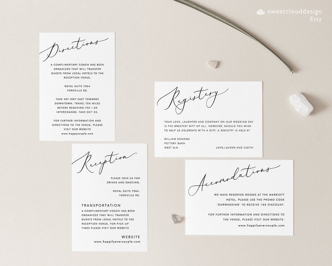 Editable Enclosure Cards Template Modern Wedding Insert Card Minimalist ...