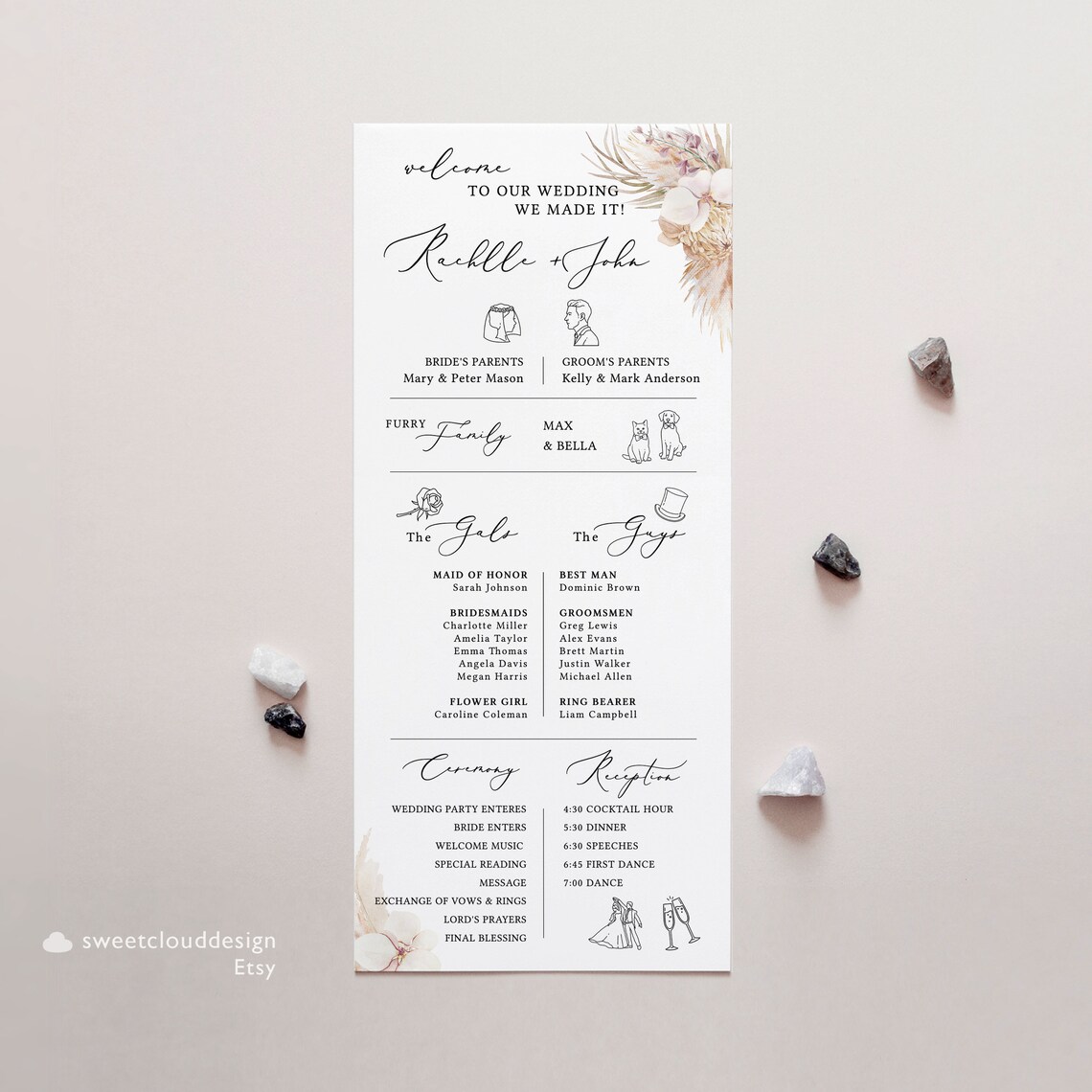 Boho Infographic Wedding Program Fun Facts Pampas Grass Icon - Etsy