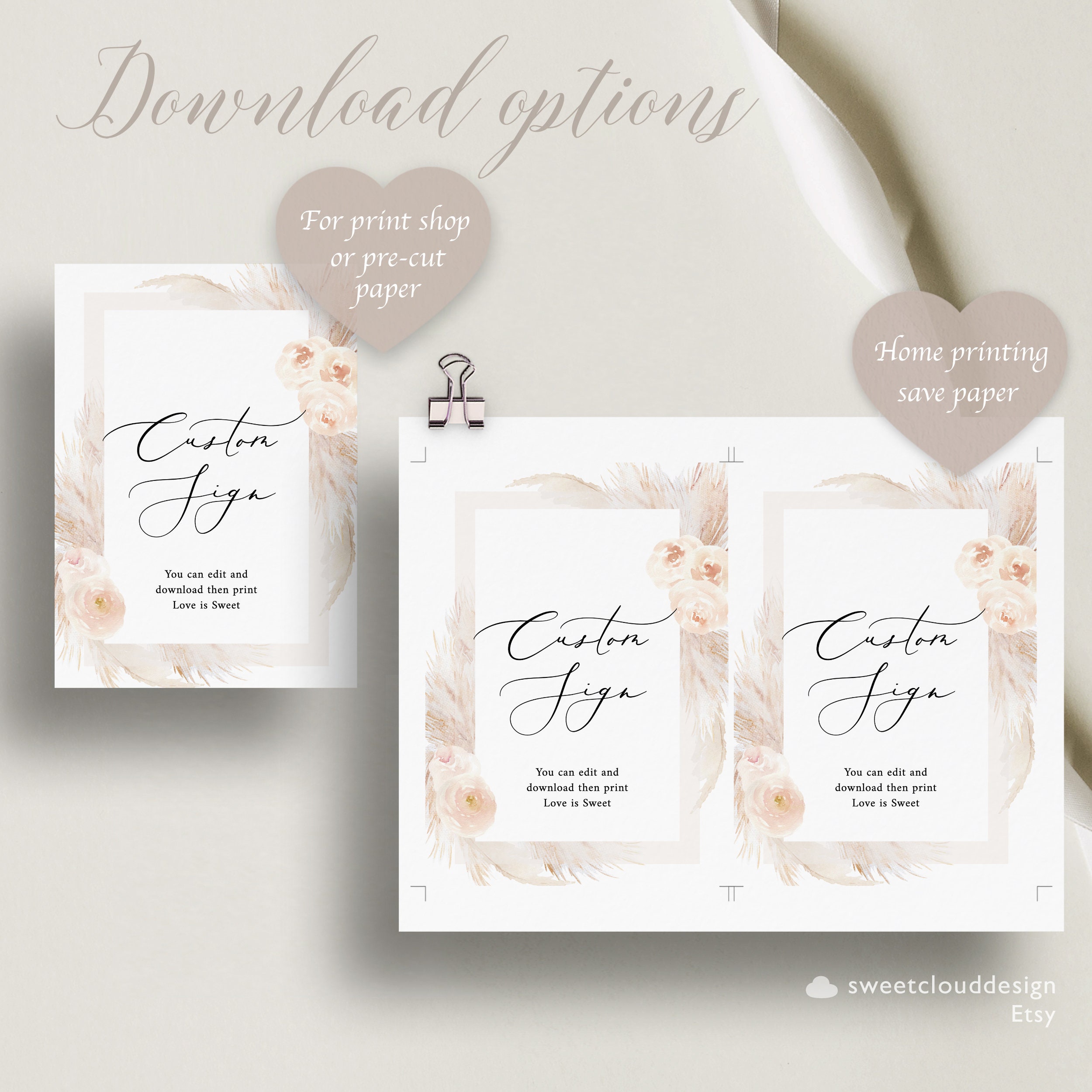 Peach Boho Custom Table Sign Template Card Editable Custom Sign ...