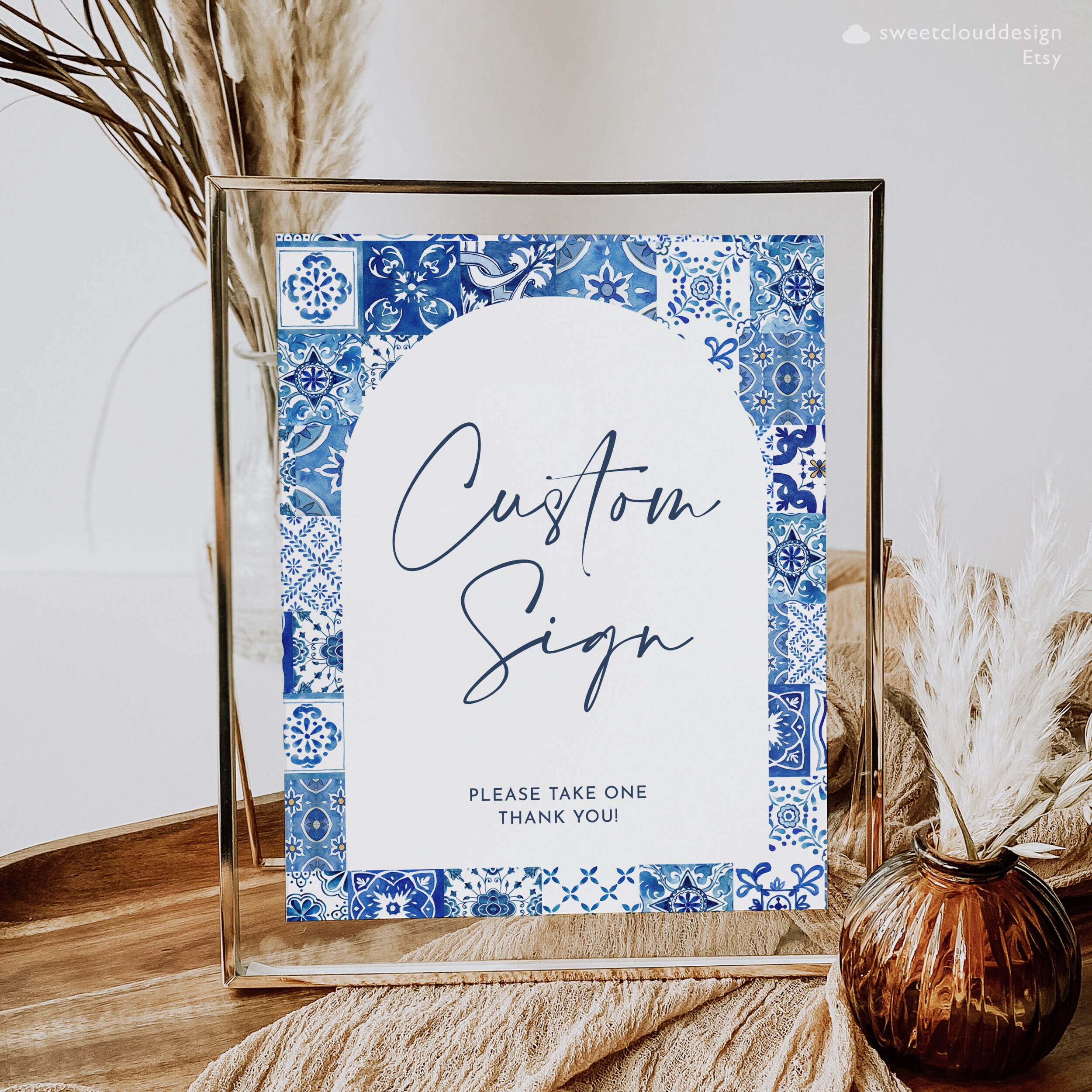 Blue Tile Custom Editable Table Sign Arch Blue Tile Custom Sign 8x10 A4 ...