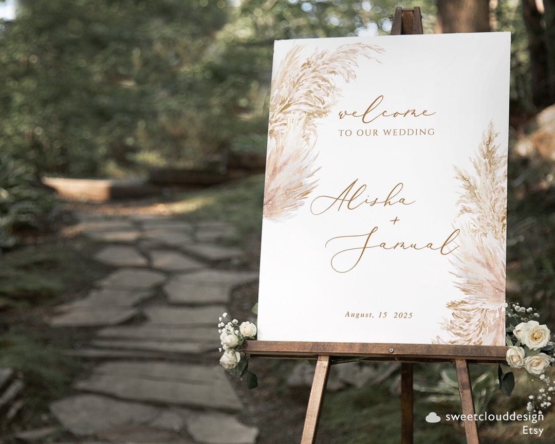 Pampas Grass Welcome Wedding Sign Template Vertical Pampas Welcome Sign ...