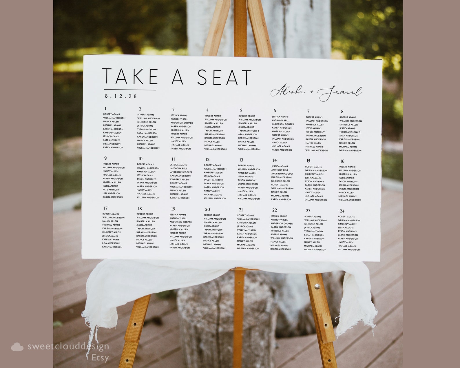 Modern Wedding Seating Chart Horizontal Editable Simple | Etsy