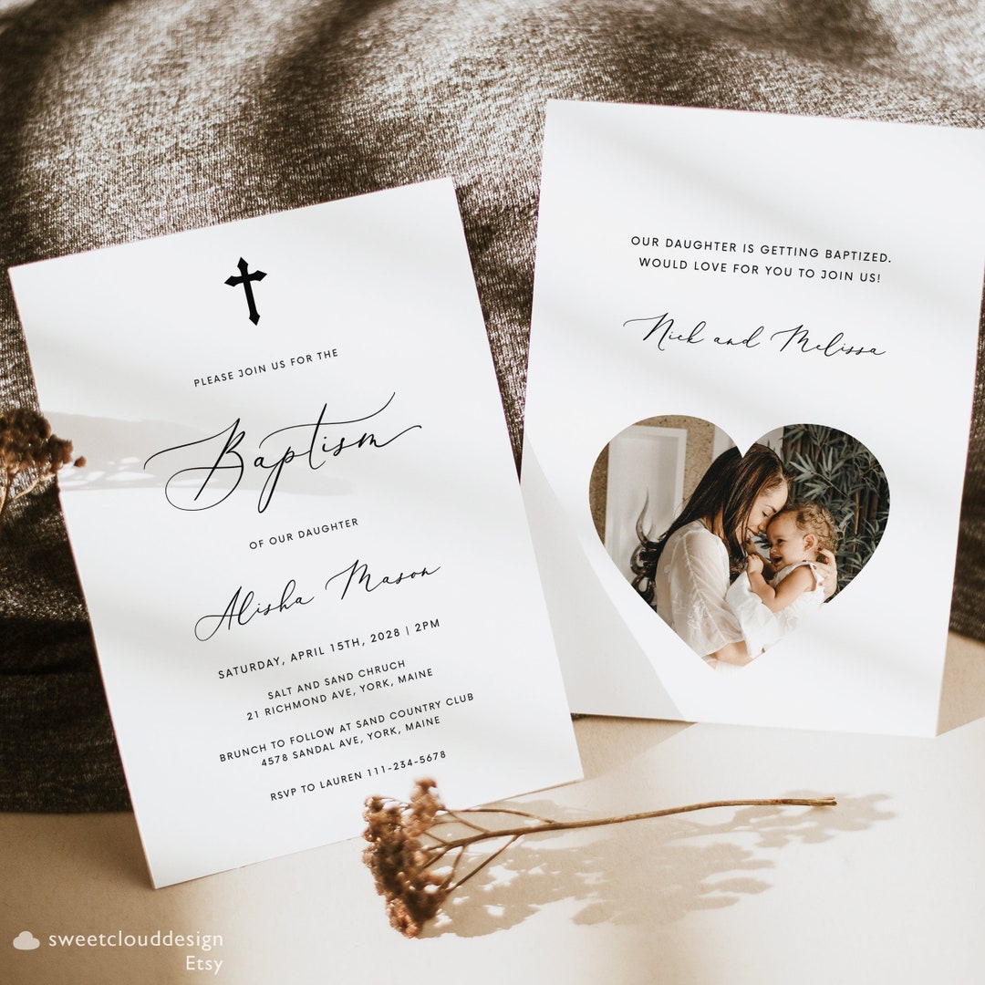 Simple Baptism Invitation Modern Baptism Printable Baptism Invites ...