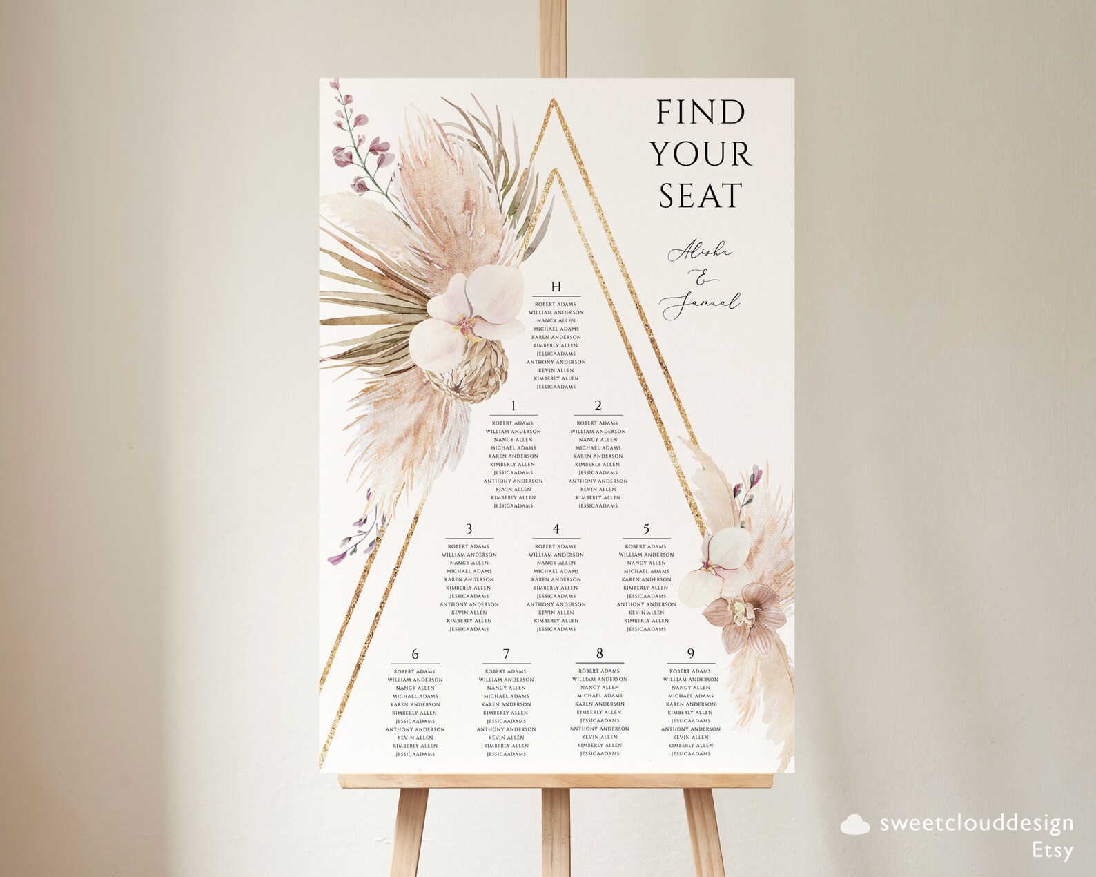Boho Seating Chart Sign Teepee Chart Template Pampas Seating Sign ...