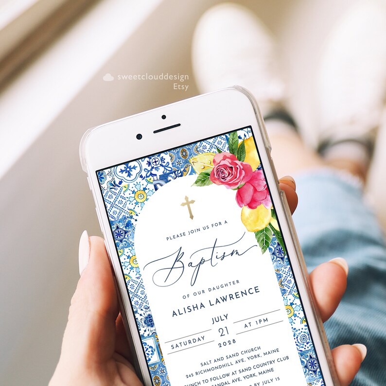 Baptism Electronic Invitation Template Blue Tile Baptism - Etsy