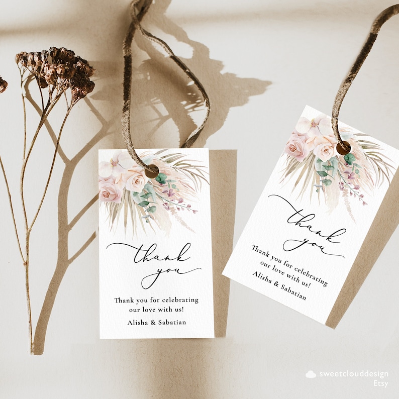 BOHO Favor Bag Tags Eucalyptus Printable Thank You Boho Tags Orchid ...