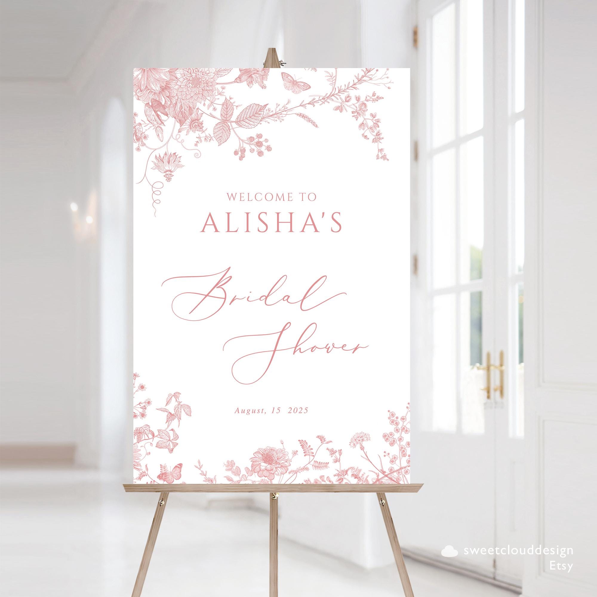 Dusty Pink Flower Bridal Shower Sign Vintage Pink Floral Bridal Shower ...