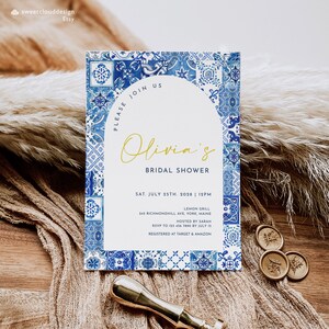 Blue Tile Bridal Shower Invitation Template Positano Tile Bridal Shower ...