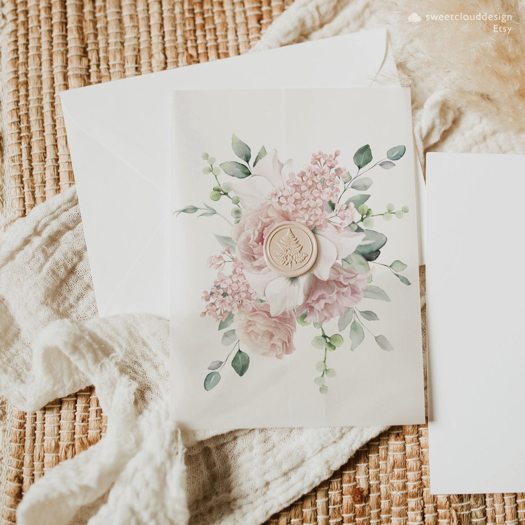 Soft Pink Floral Vellum Wrap Blush Pink Vellum Jacket Template Blush ...