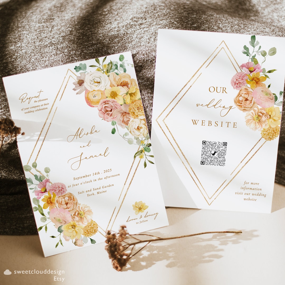 Diamond Spring Flower Wedding Invitation Garden Floral Wedding ...