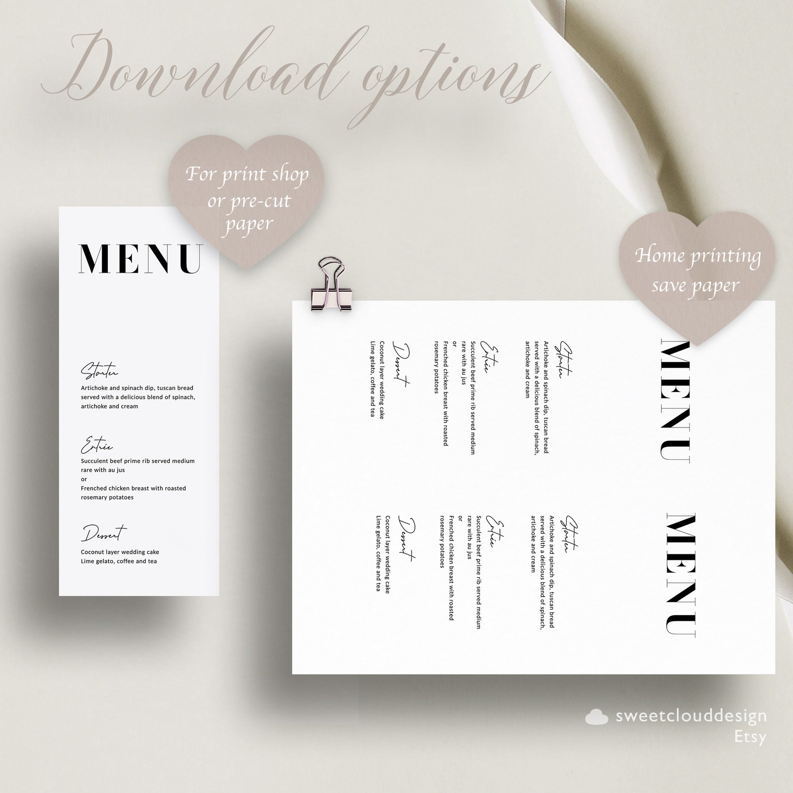 Elegant Modern Wedding Menu Template Simple Menu Printable - Etsy