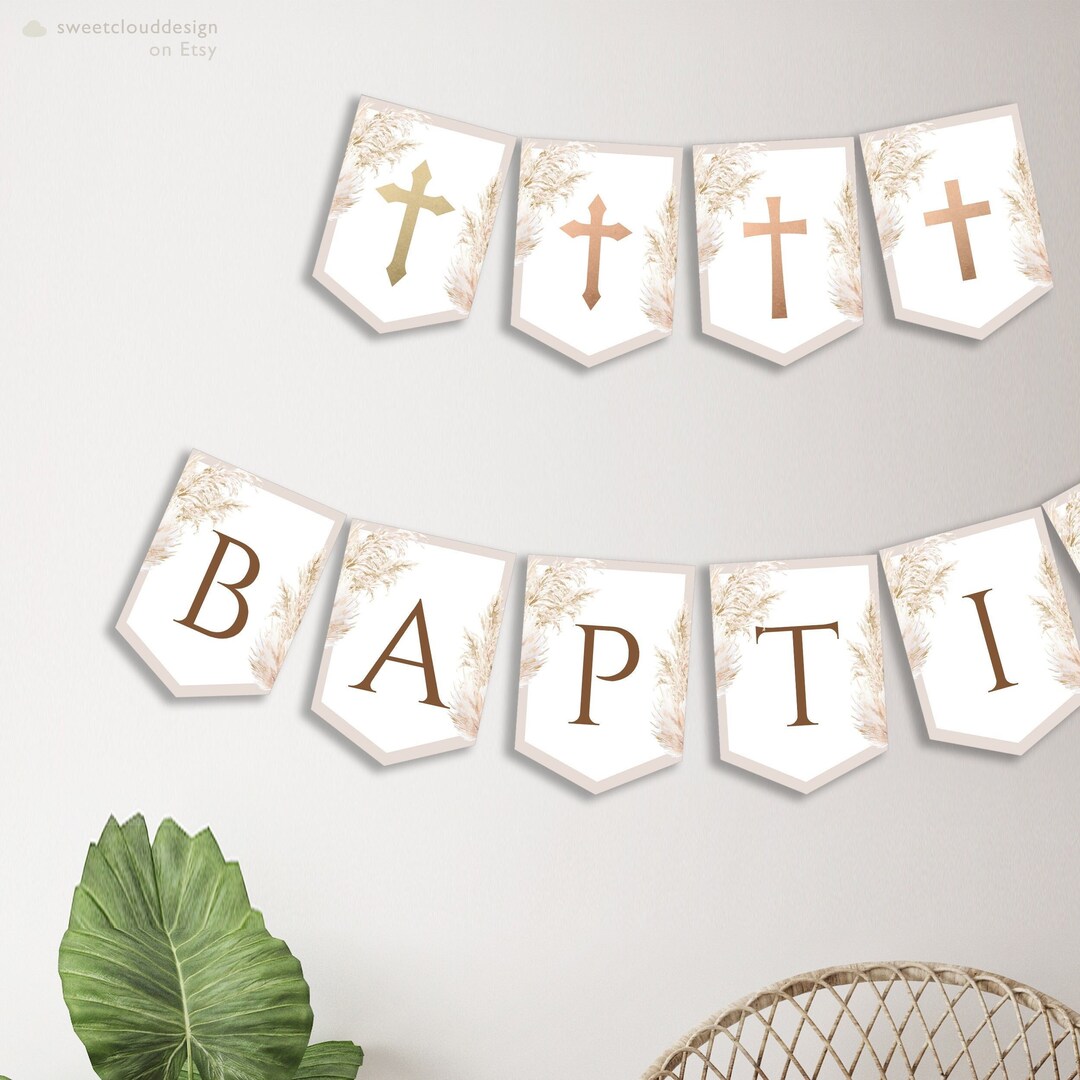 Pampas Grass Baptism Banner Template Bunting Boho Pampas Grass Party ...