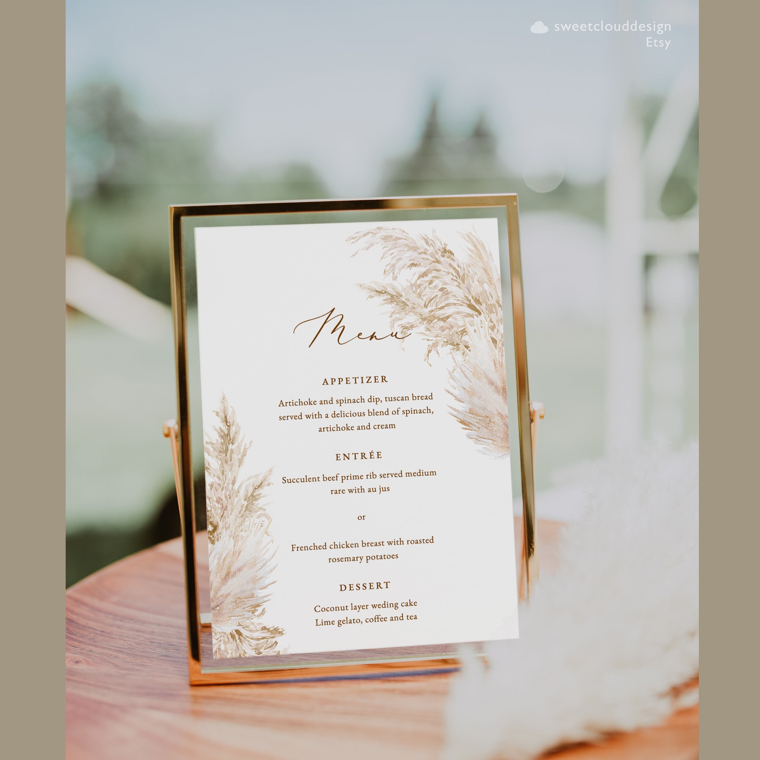 Pampas Grass Menu Card Template BOHO Pampas Grass Printable Menu ...