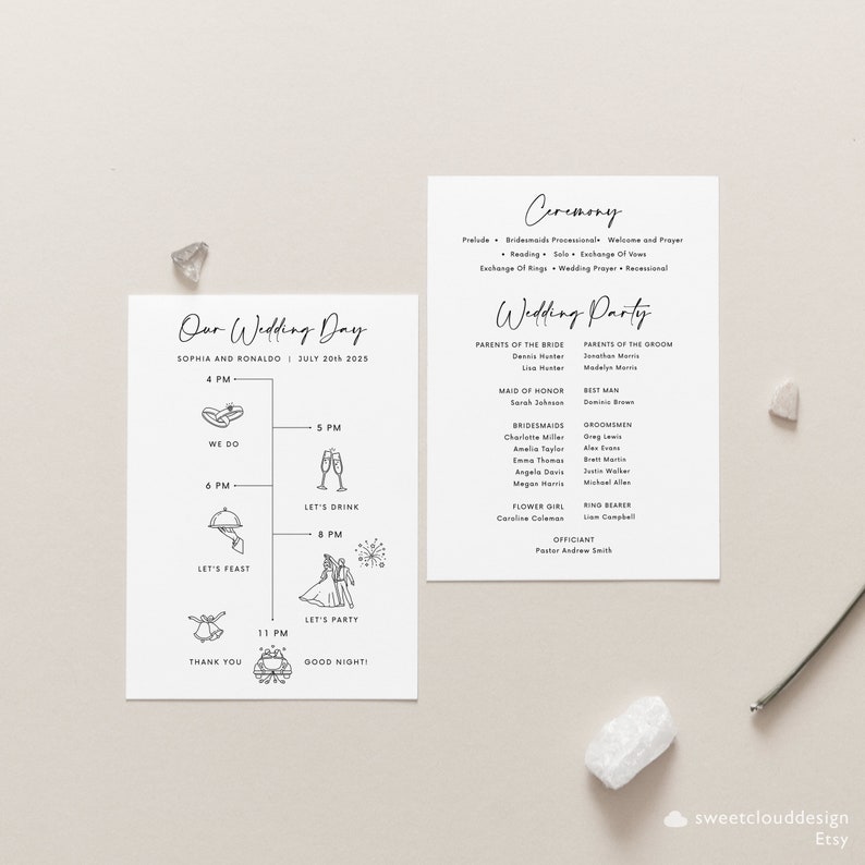 Wedding Program Template Modern Wedding Ceremony Timeline - Etsy Australia