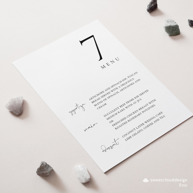 Minimal Table Numbers With Menu Template Simple Printable - Etsy