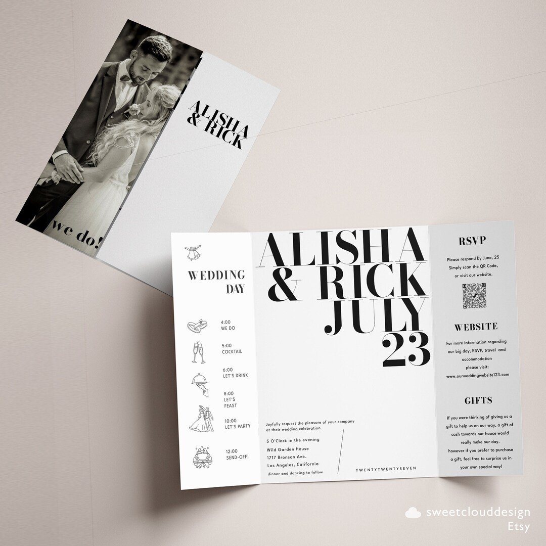 Gatefold Simple Wedding Invitation Modern Gatefold Invitation Minimal ...