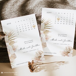 BOHO Pampas Grass Calendar Save the Date Template Palm Leaf and Orchid ...