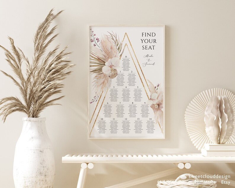 Boho Seating Chart Sign Teepee Chart Template Pampas Seating Sign ...