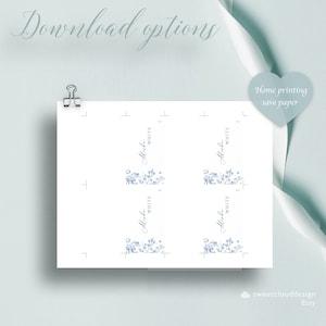 Dusty Blue Floral Place Cards Template Steel Blue Name Card Editable ...
