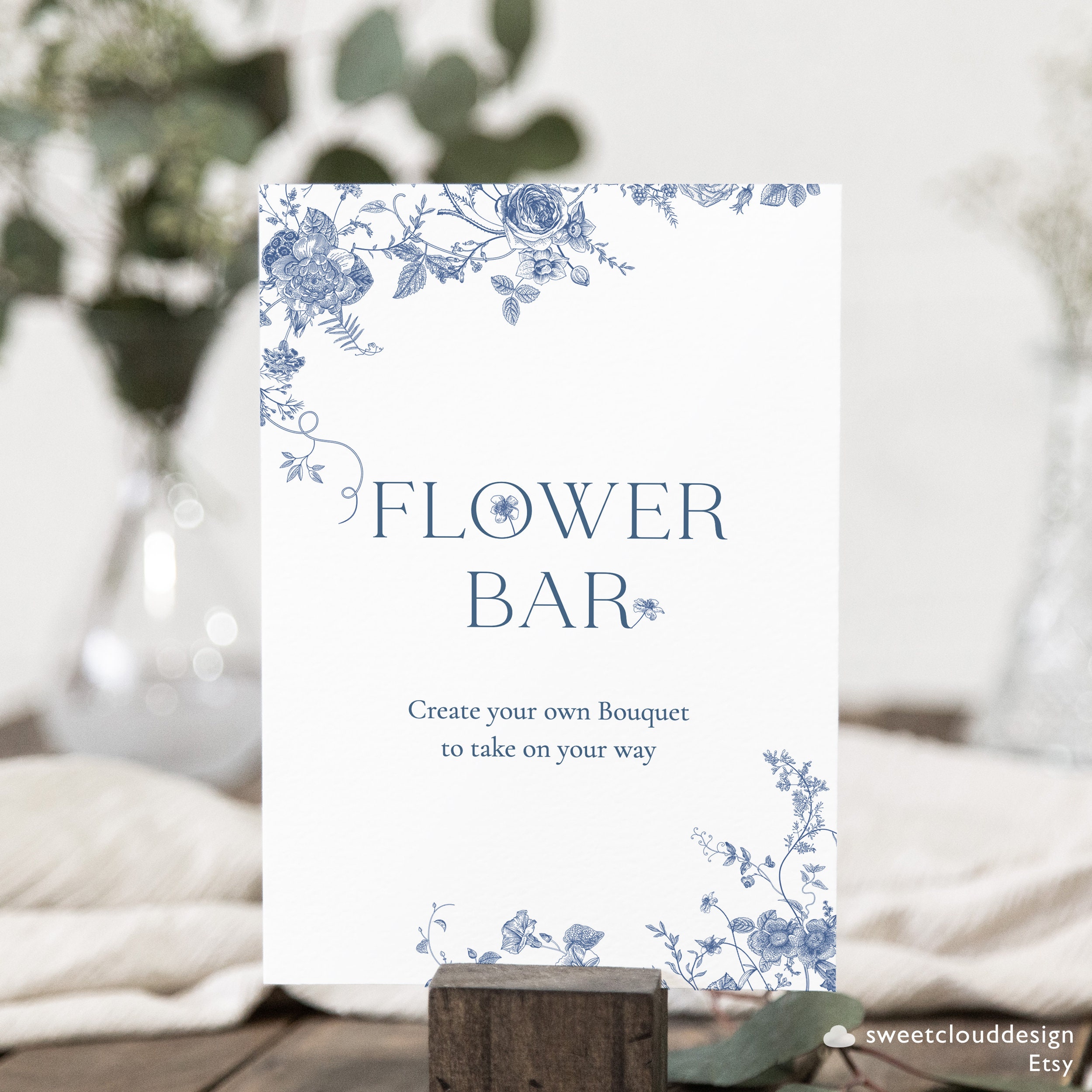 Dusty Blue Flower Bar Sign Blue Floral Bar Sign Blue Flower Bridal ...
