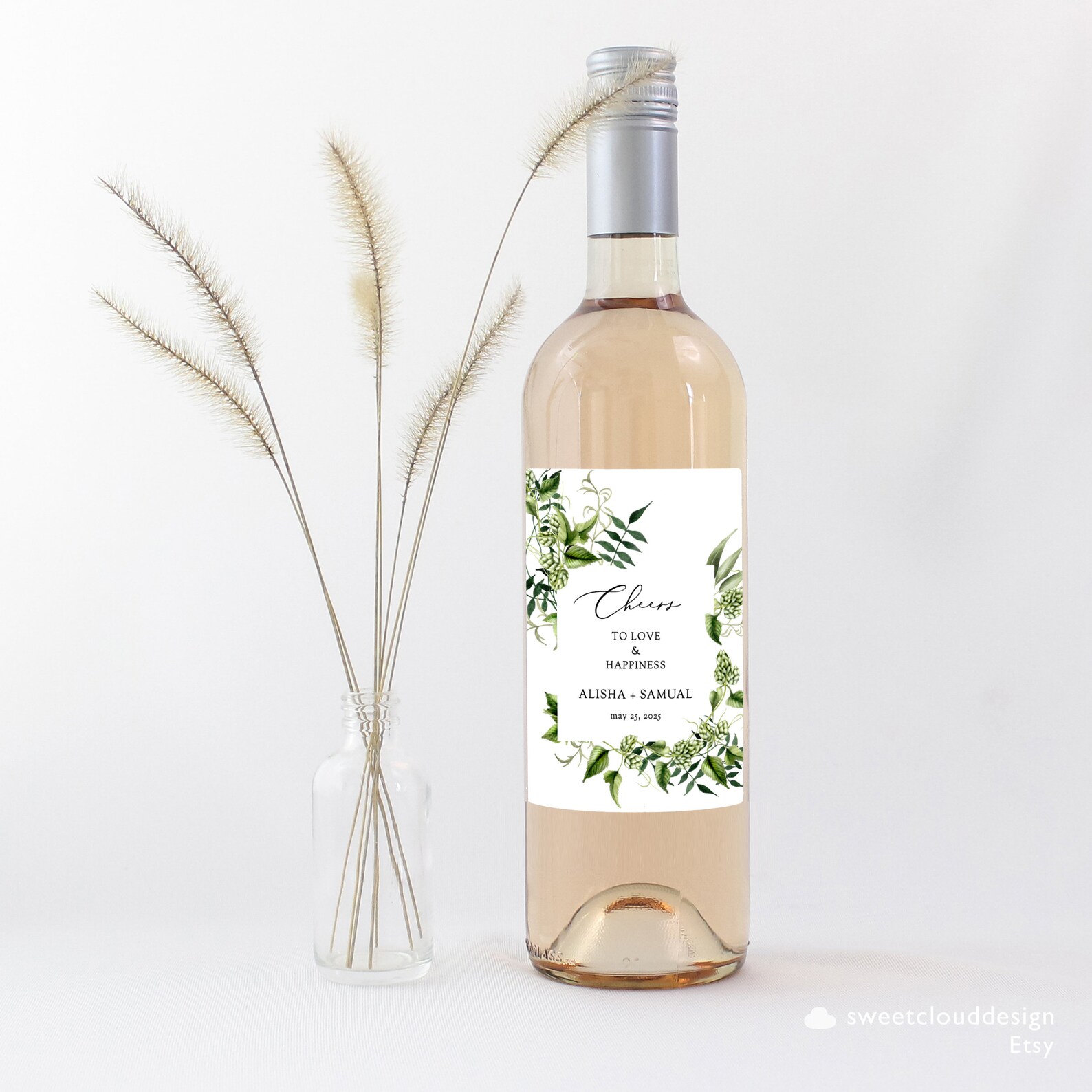 Greenery Wine Labels Avery Wine Labels Green Floral Wine Label - Etsy