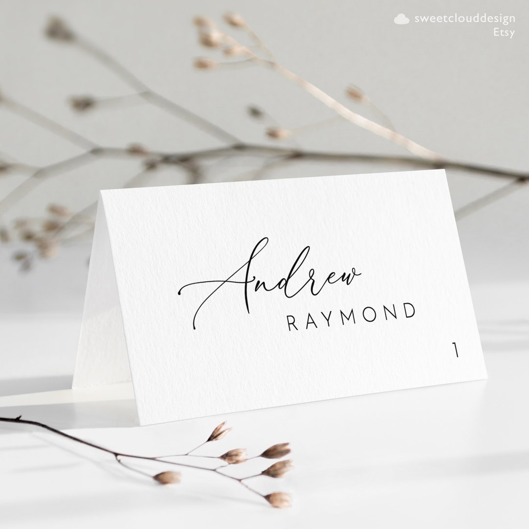 MINIMAL Wedding Place Cards Template Editable Place Card Black and ...