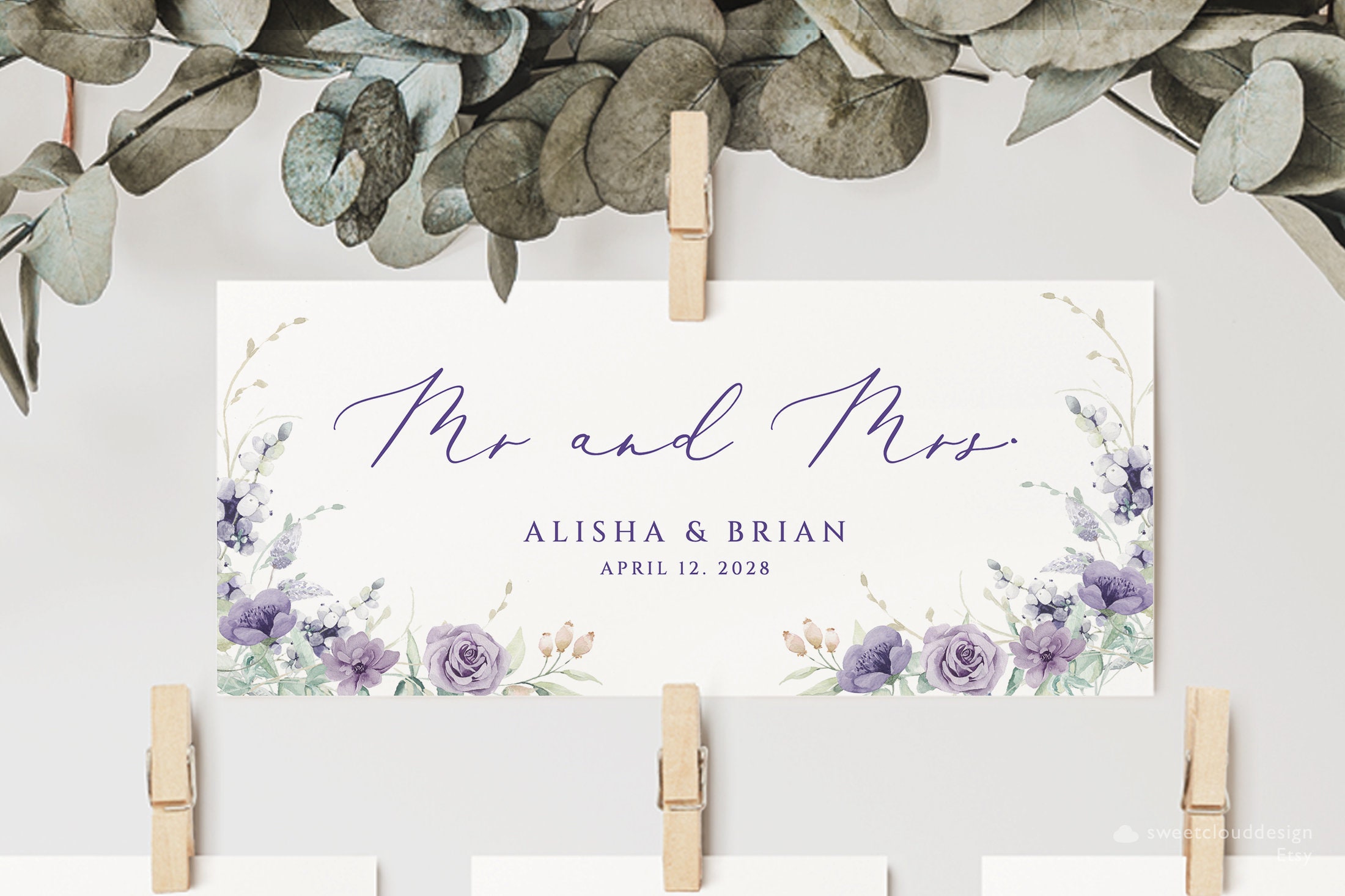 Dusty Purple Floral Table Seating Chart Card Templatepurple - Etsy
