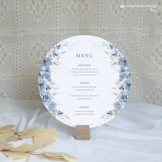 Dusty Blue Round Table Menu Circle Menu Template Steel Blue | Etsy