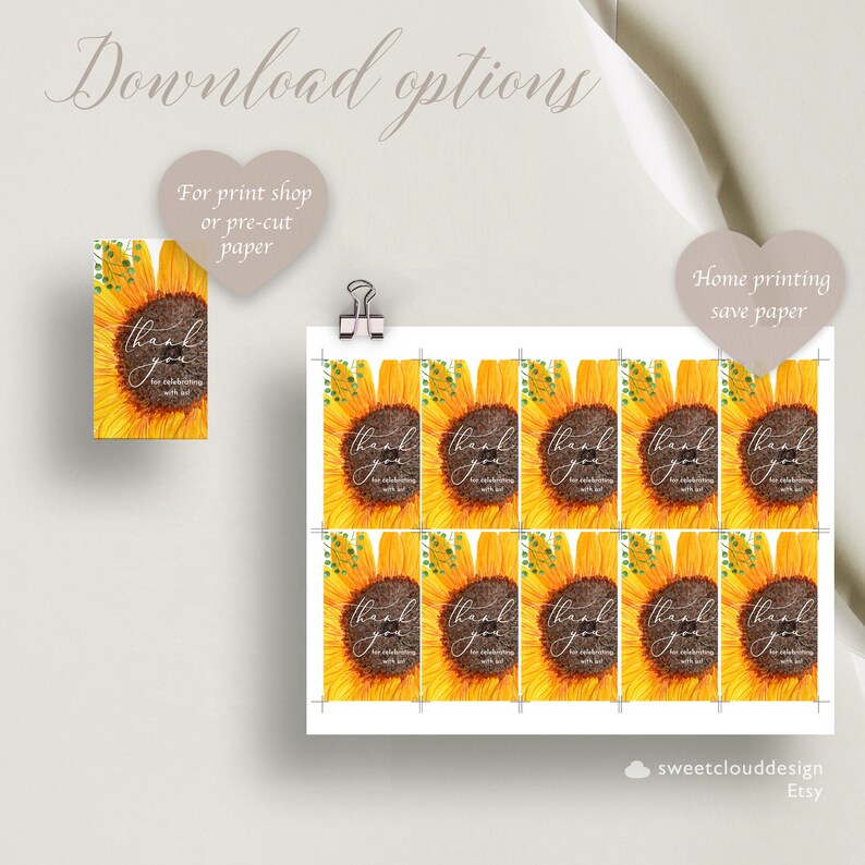 Sunflower Thank You Tag Yellow Sunflower Favor Gift Tag Printable Thank ...