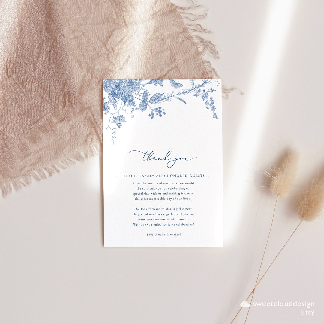 Dusty Blue Floral Thank You Card Blue Flower Thank You Card Template ...