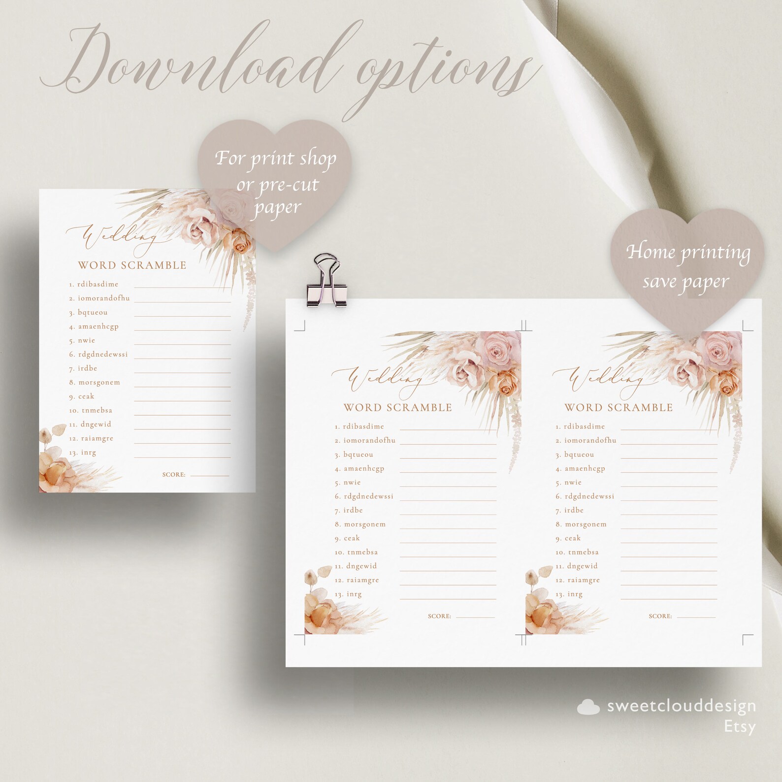 Boho Bridal Shower Game Template, Pampas Grass Bridal Shower Game Set ...