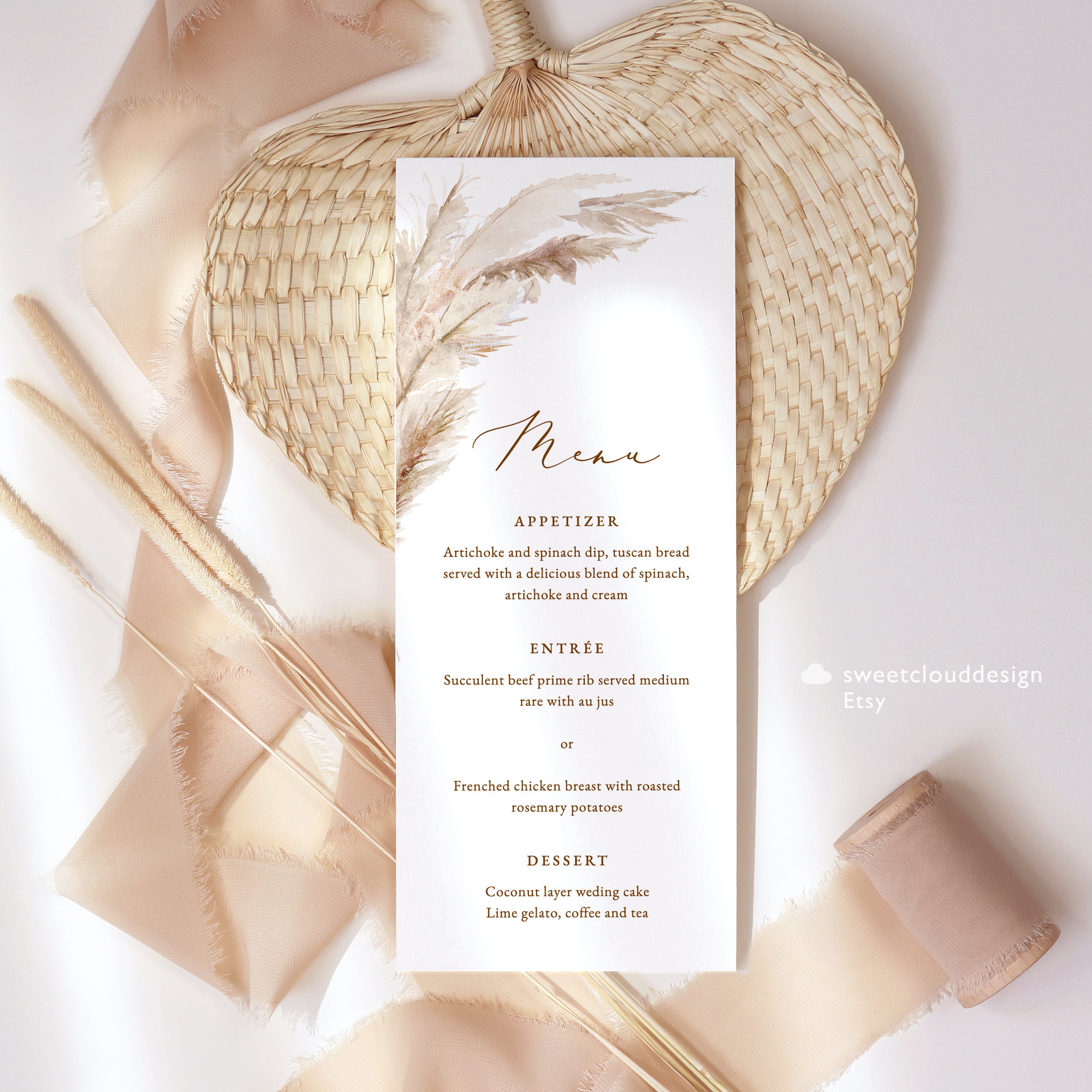 Pampas Grass Menu Template BOHO Pampas Grass Printable Menu Editable ...