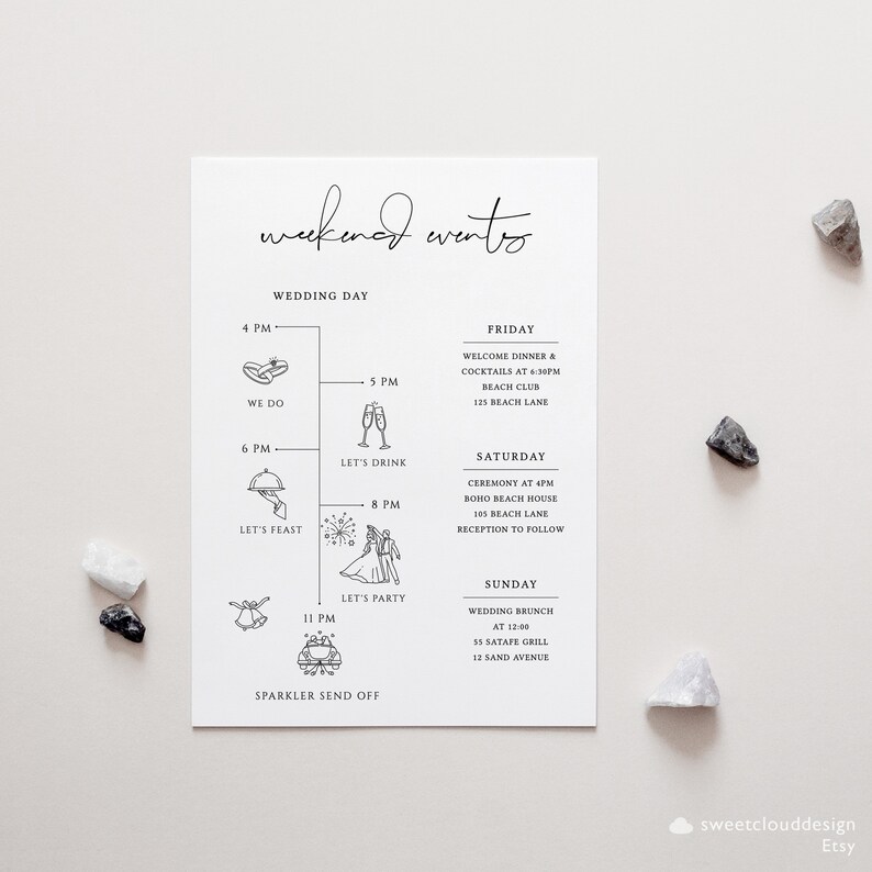 Wedding Timeline Fan Template Simple Weekend Timeline Weekend - Etsy