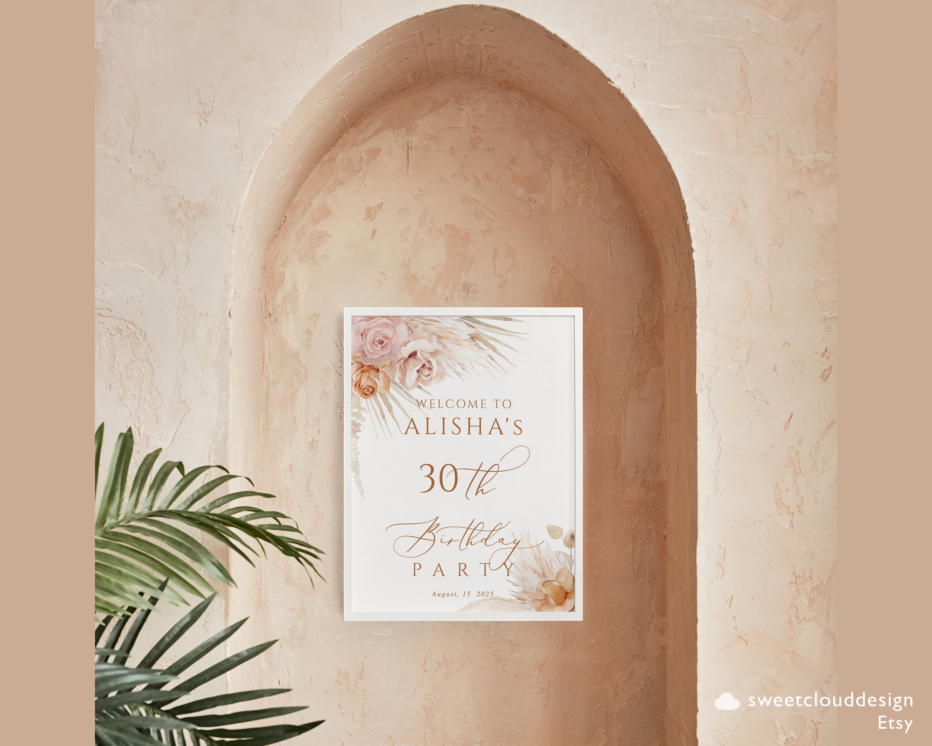 Dusty Orange Boho Birthday Sign Rust Orange Pampas Grass Birthday ...