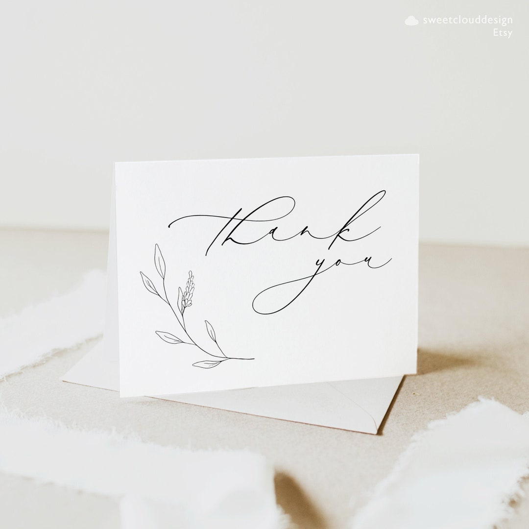 Lavender Line Art Thank You Card Editable Elegant Thank You Card ...